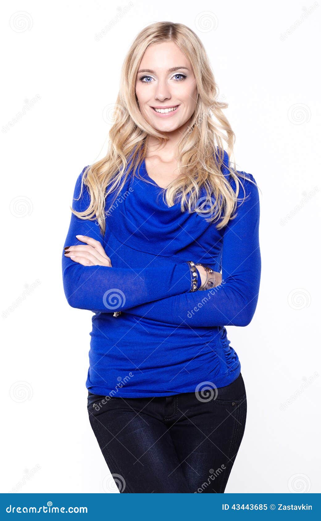 Woman wearing blue blouse stock image. Image of face - 43443685