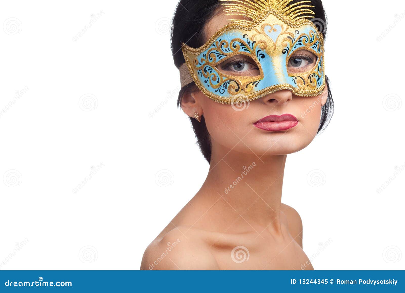 Woman Wearing Blue Carnival Mask Stock Image - Image of eyelashes, cute ...