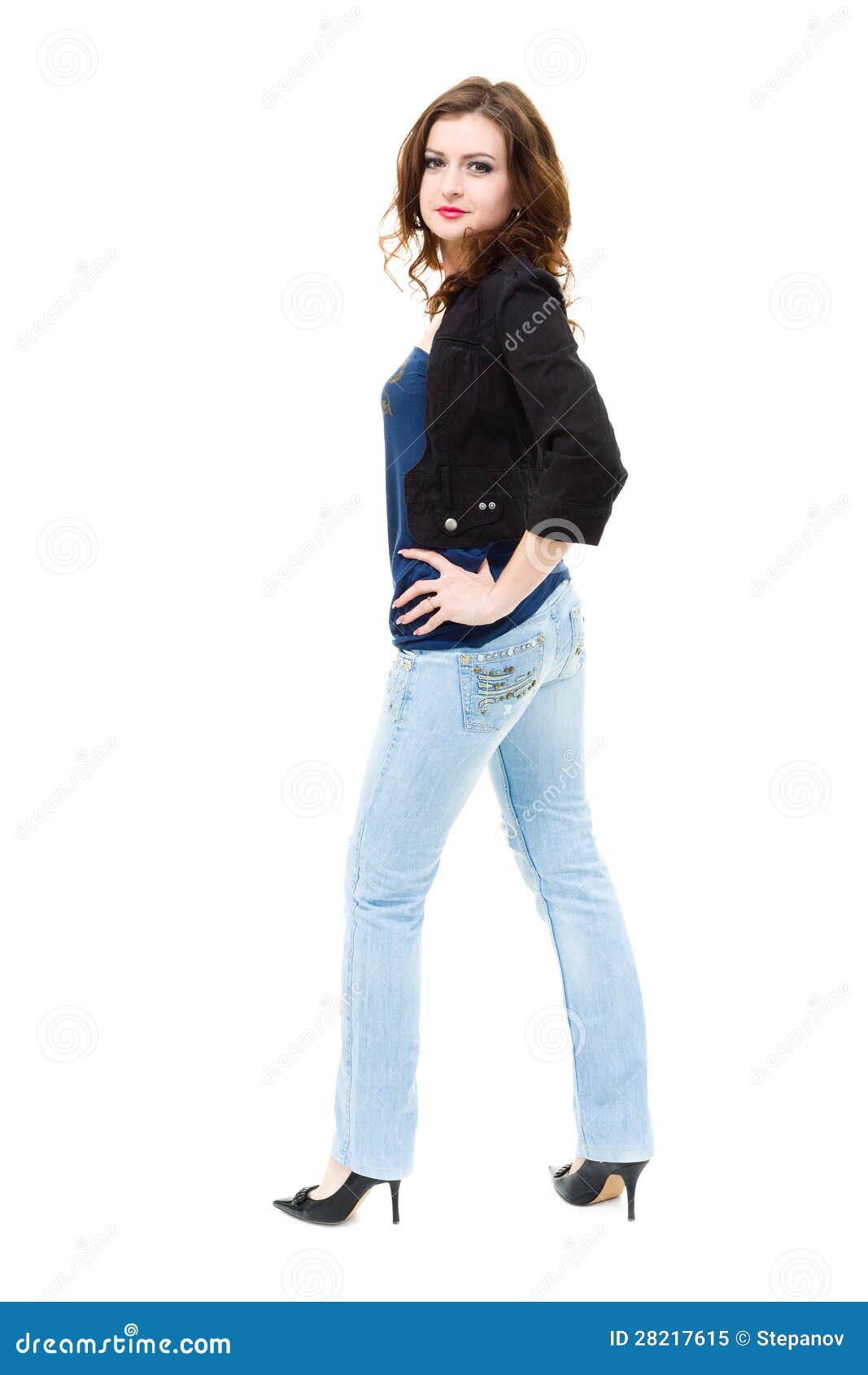 Woman wearing a blue jeans stock image. Image of looking - 28217615