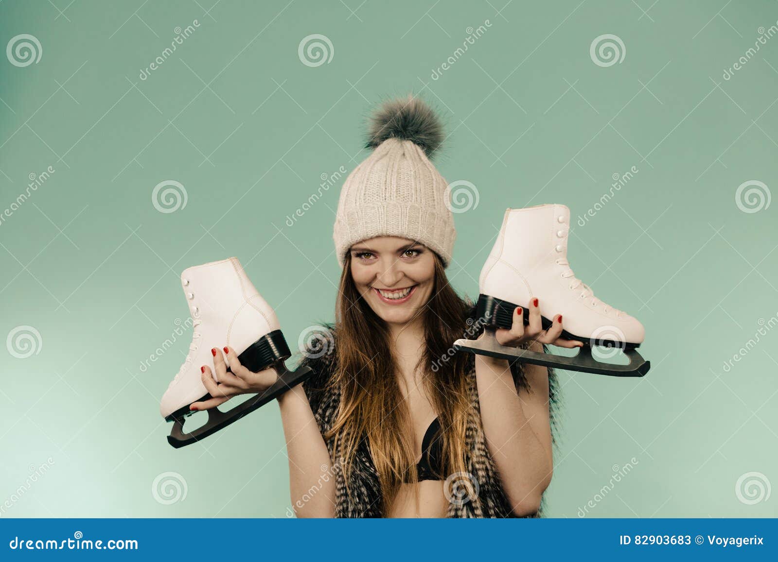 Woman Wearing Bra and Holding Ice Skates Stock Image - Image of girl ... Woman Wearing Bra and Holding Ice Skates Stock Image - Image of girl ...