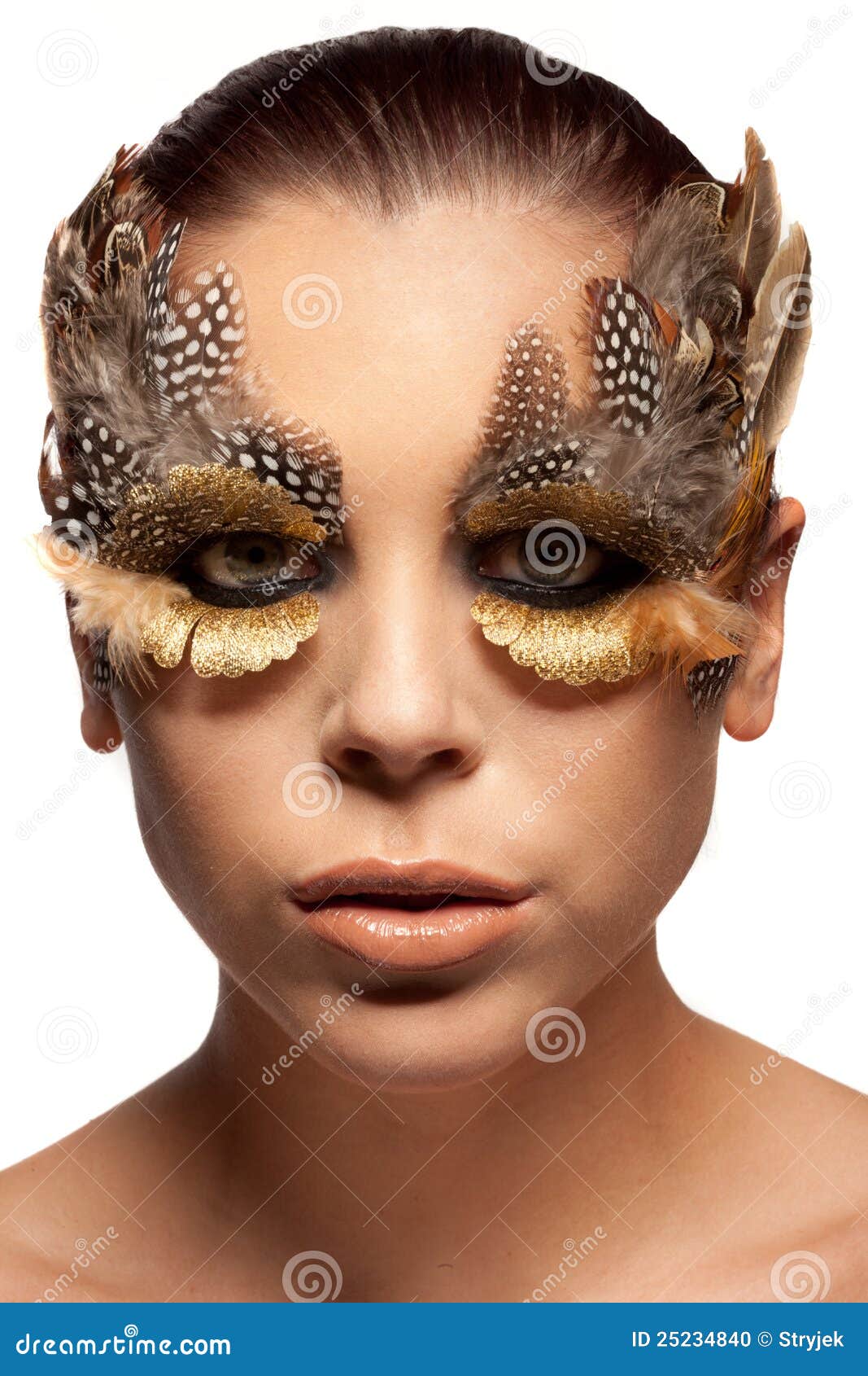 Woman Wearing Creative Feather Make-up Stock Photo - Image of isolated ...