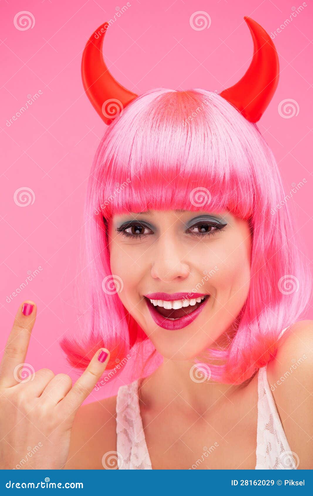 Woman wearing devil horns stock image. Image of devil - 28162029