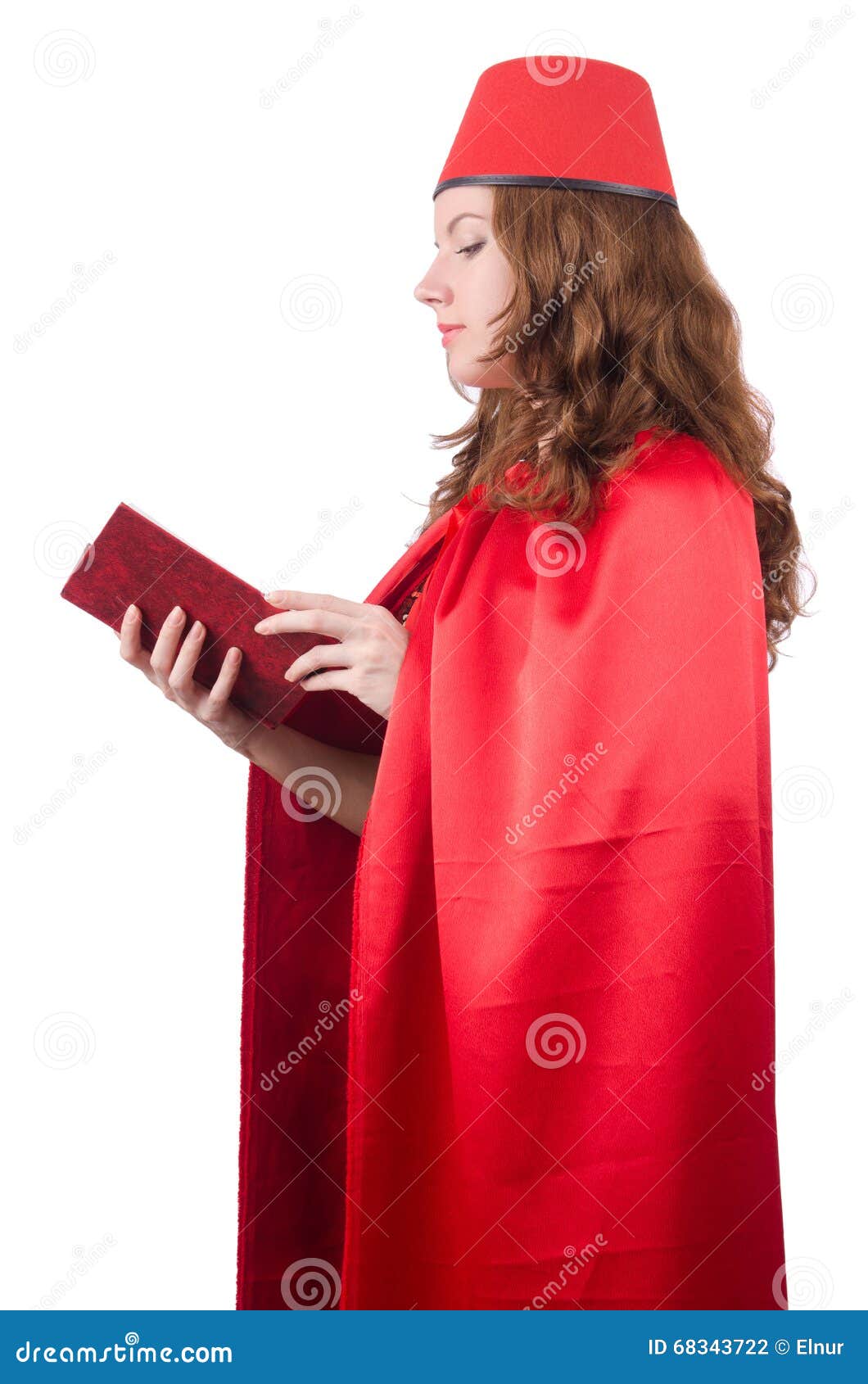 The Woman Wearing Fez Hat Isolated on White Stock Photo - Image of ...