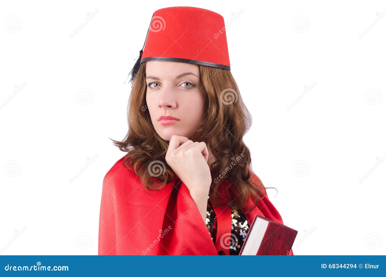 The Woman Wearing Fez Hat Isolated on White Stock Photo - Image of ...