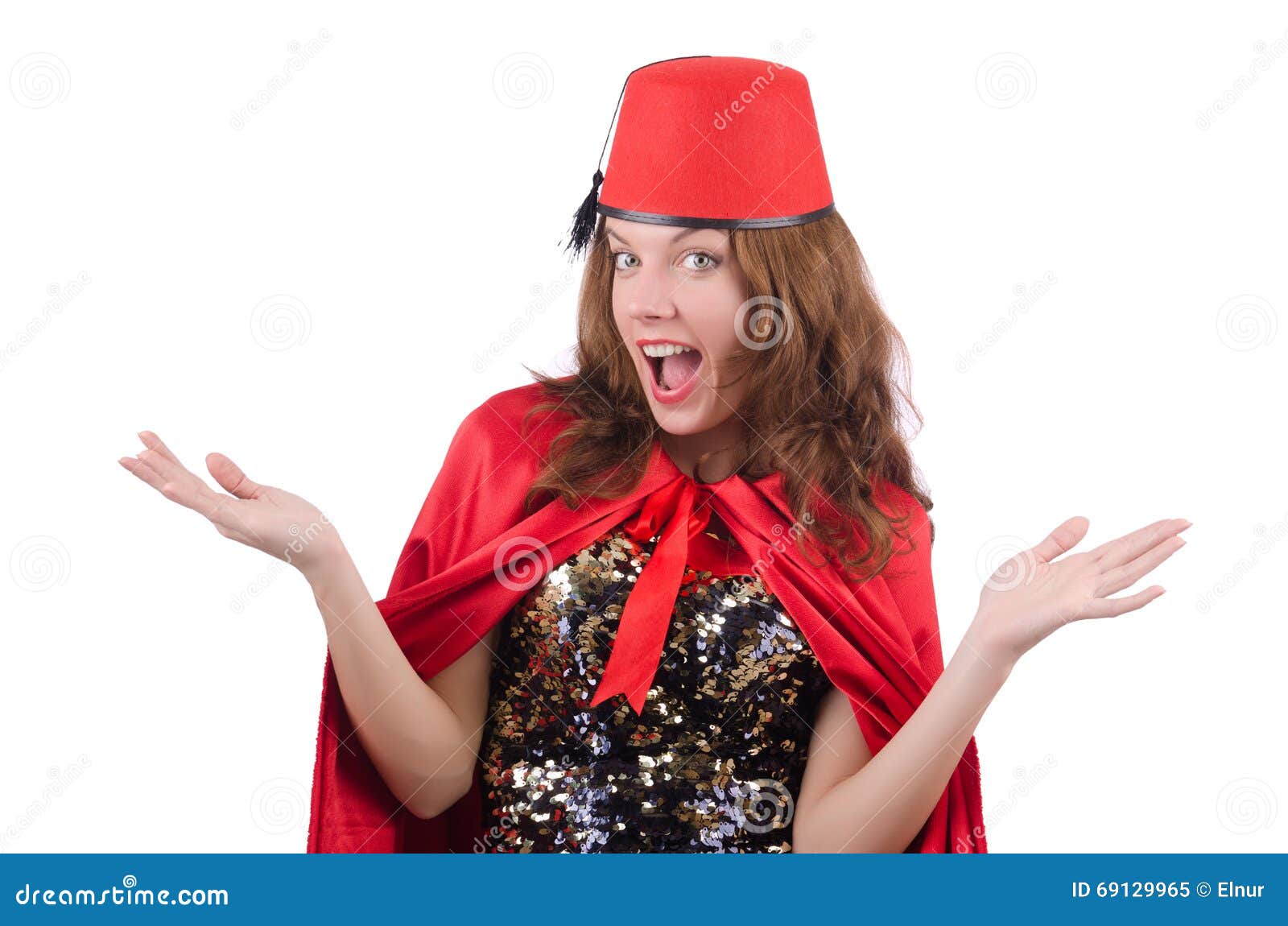 The Woman Wearing Fez Hat Isolated on White Stock Image - Image of ...