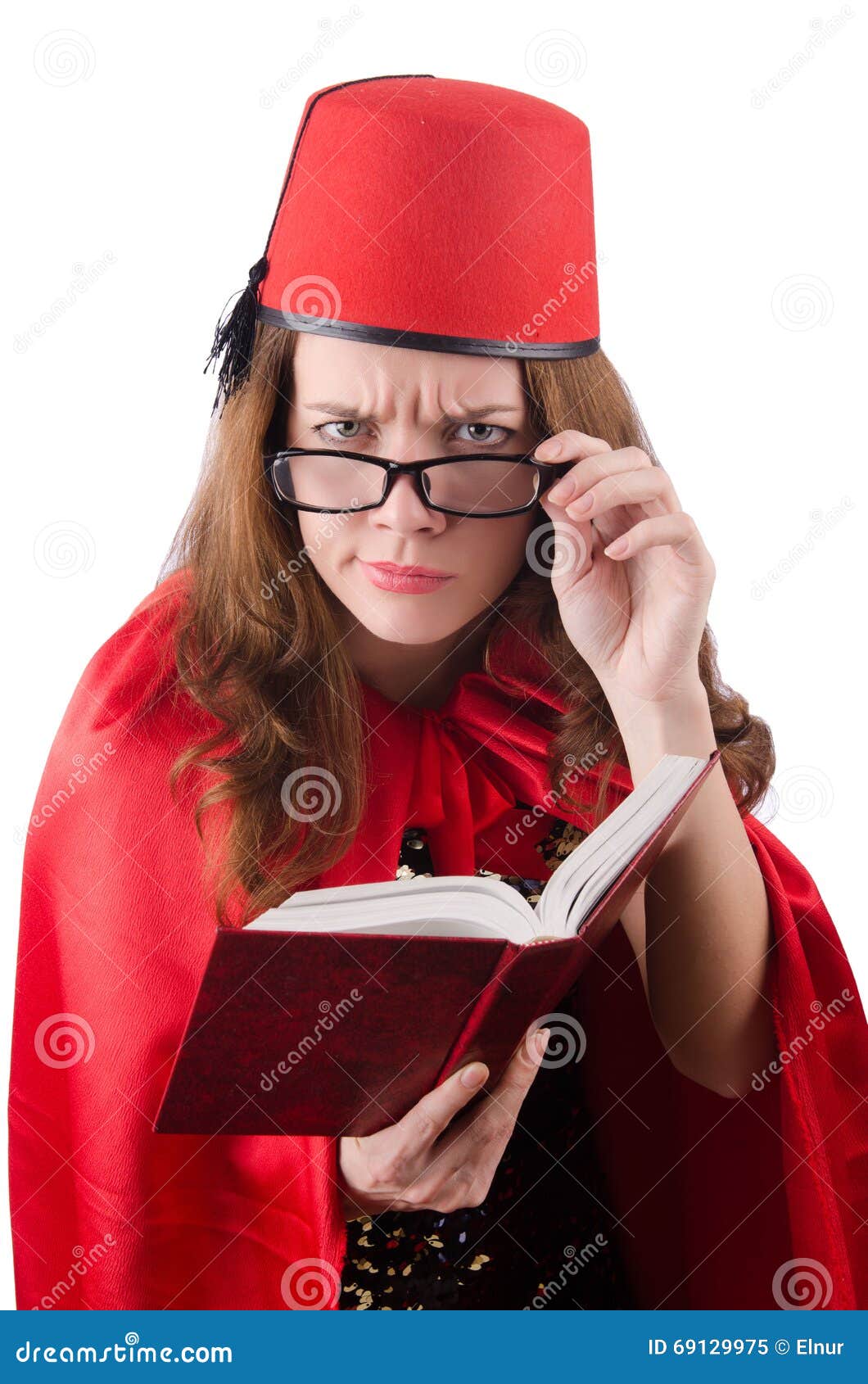 The Woman Wearing Fez Hat Isolated on White Stock Image - Image of ...