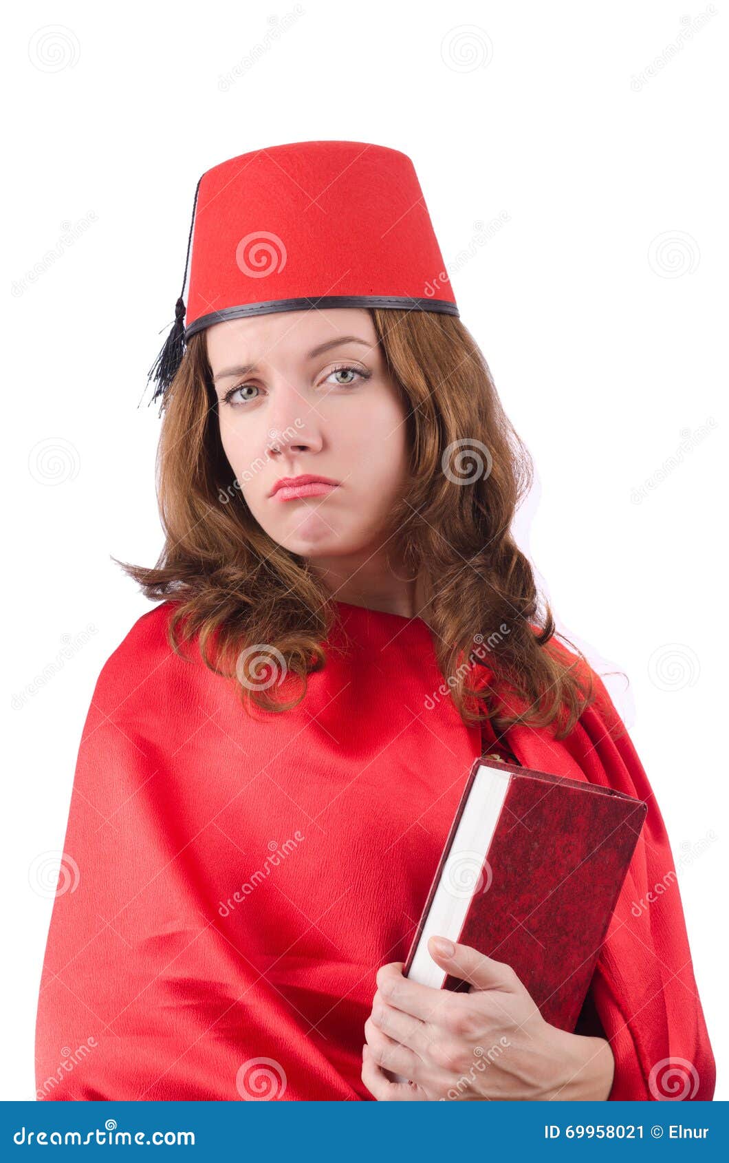 The Woman Wearing Fez Hat Isolated on White Stock Image - Image of ...
