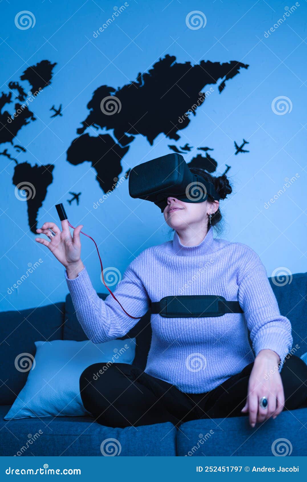 Woman Wearing Glasses and Finger Device for Virtual Reality Simulation ...
