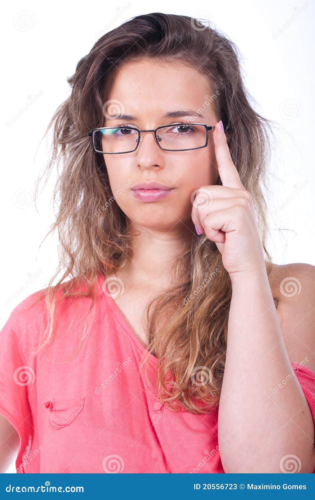 Woman Wearing Glasses with Thinking Look Stock Image - Image of ...