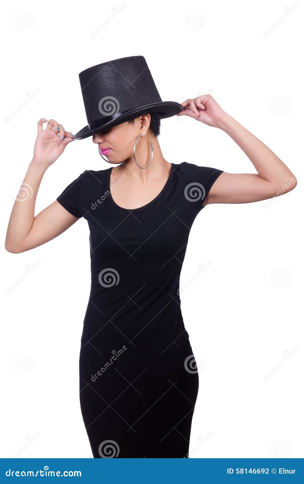 Woman wearing hat stock photo. Image of black, billycock - 58146692