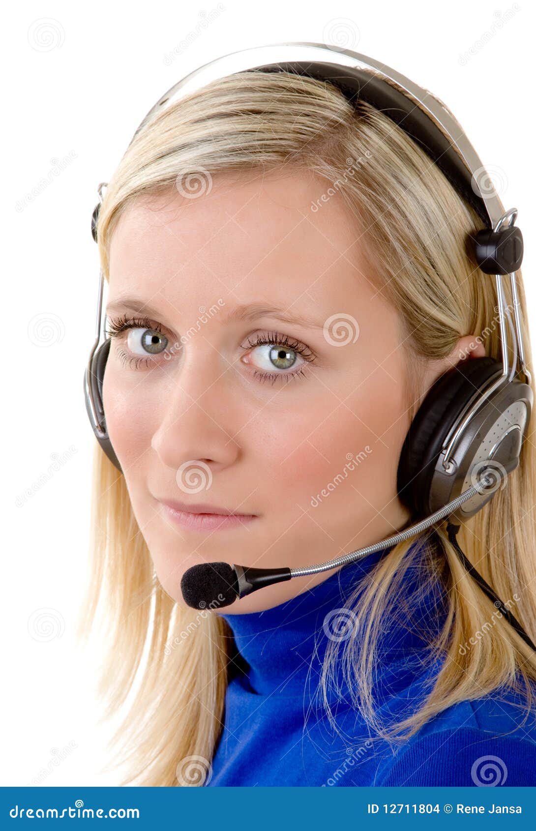 Woman wearing a Headset stock photo. Image of white, center - 12711804