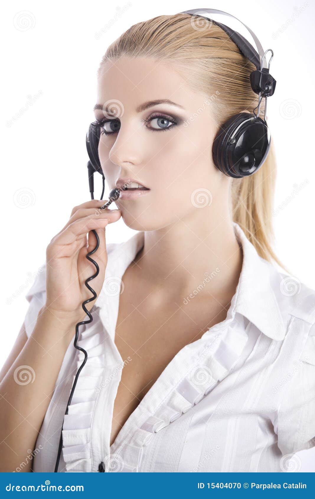 Woman wearing a headset stock photo. Image of call, beautiful - 15404070