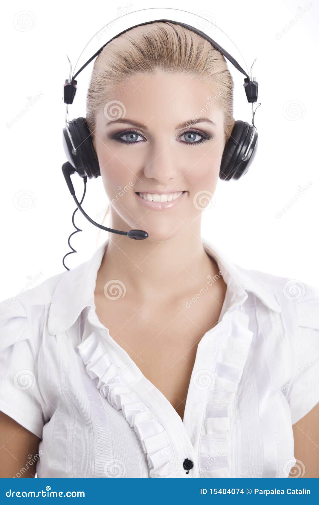 Woman wearing a headset stock photo. Image of happy, girl - 15404074