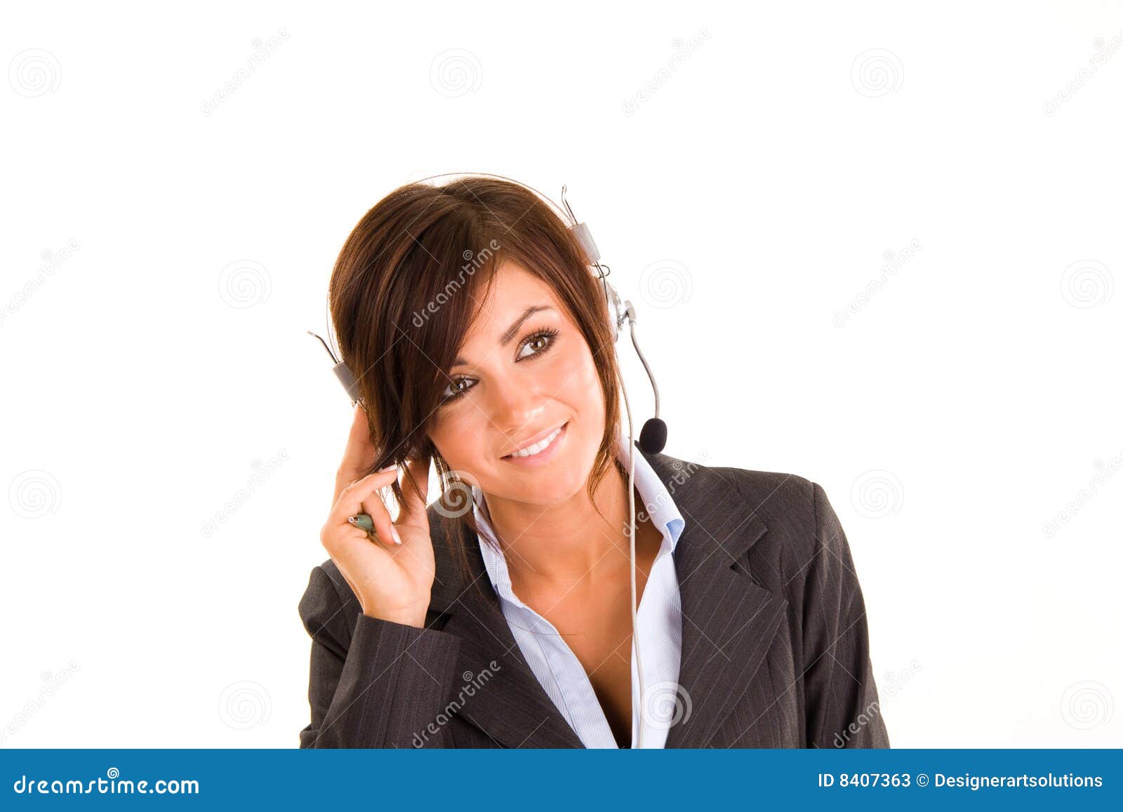 Woman wearing headset stock image. Image of grinning, isolation - 8407363