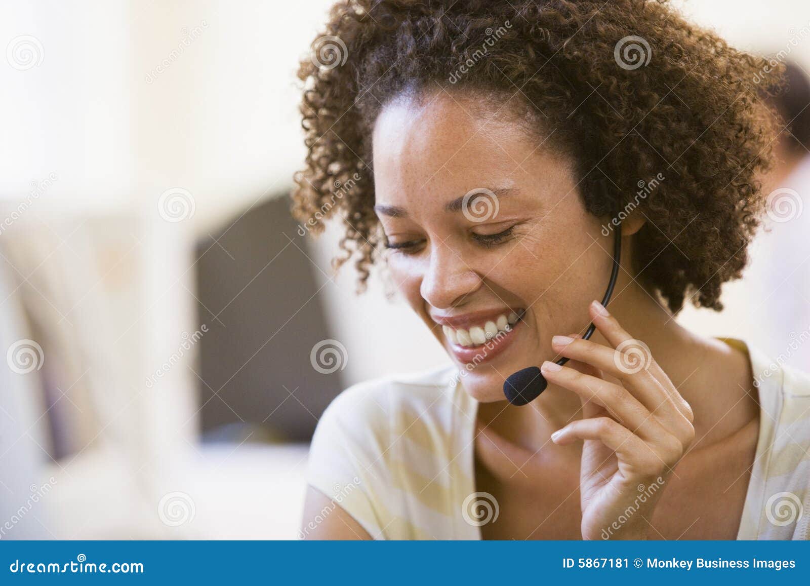 Woman Wearing Headset in Computer Room Stock Image - Image of ...