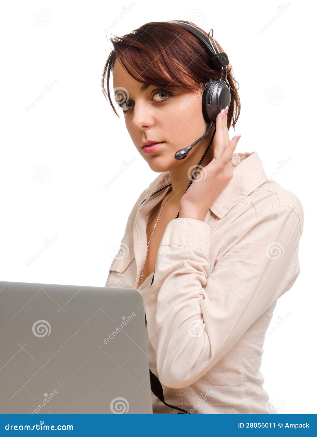 Woman Wearing a Headset Listening Stock Image - Image of global ...