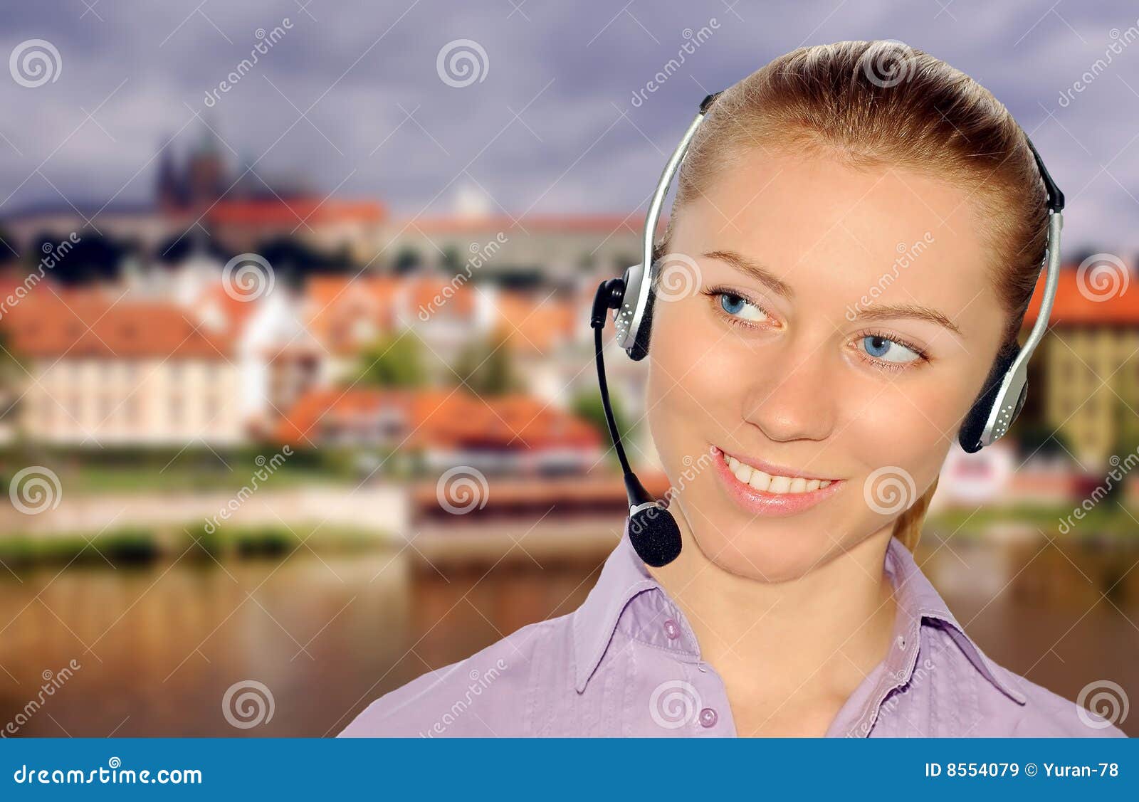 Woman Wearing Headset in Office;could Be Reception Stock Image - Image ...