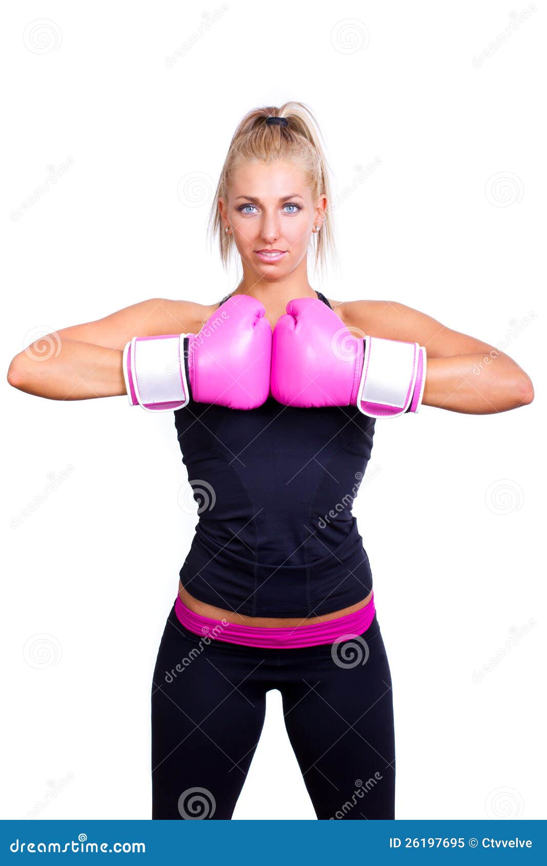 Woman Wearing Pink Boxing Gloves Stock Image Image Of Fitness Adult