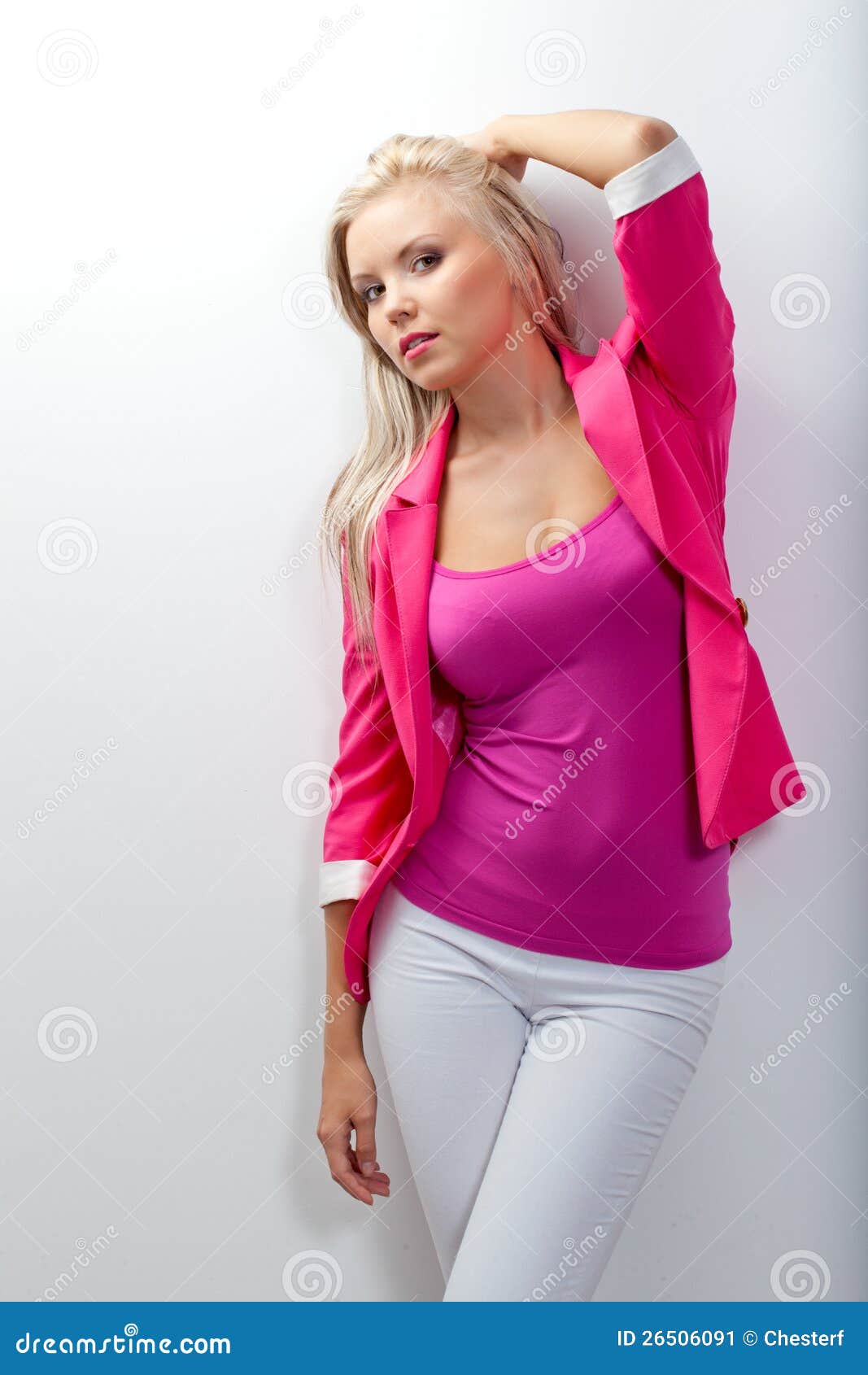 Woman wearing pink jacket stock image. Image of model - 26506091