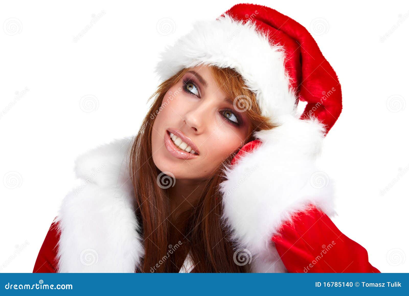 Woman wearing santa hat stock photo. Image of girl, space - 16785140