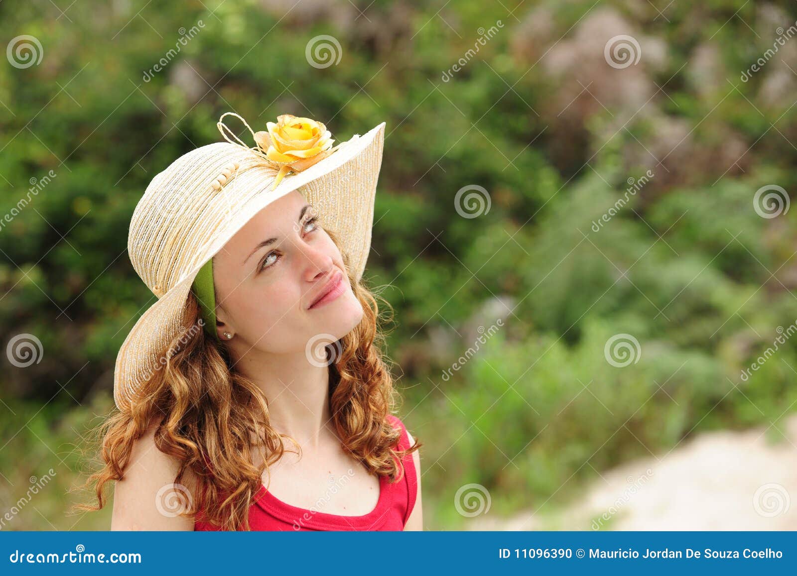 Woman wearing a straw hat stock photo. Image of relaxed - 11096390