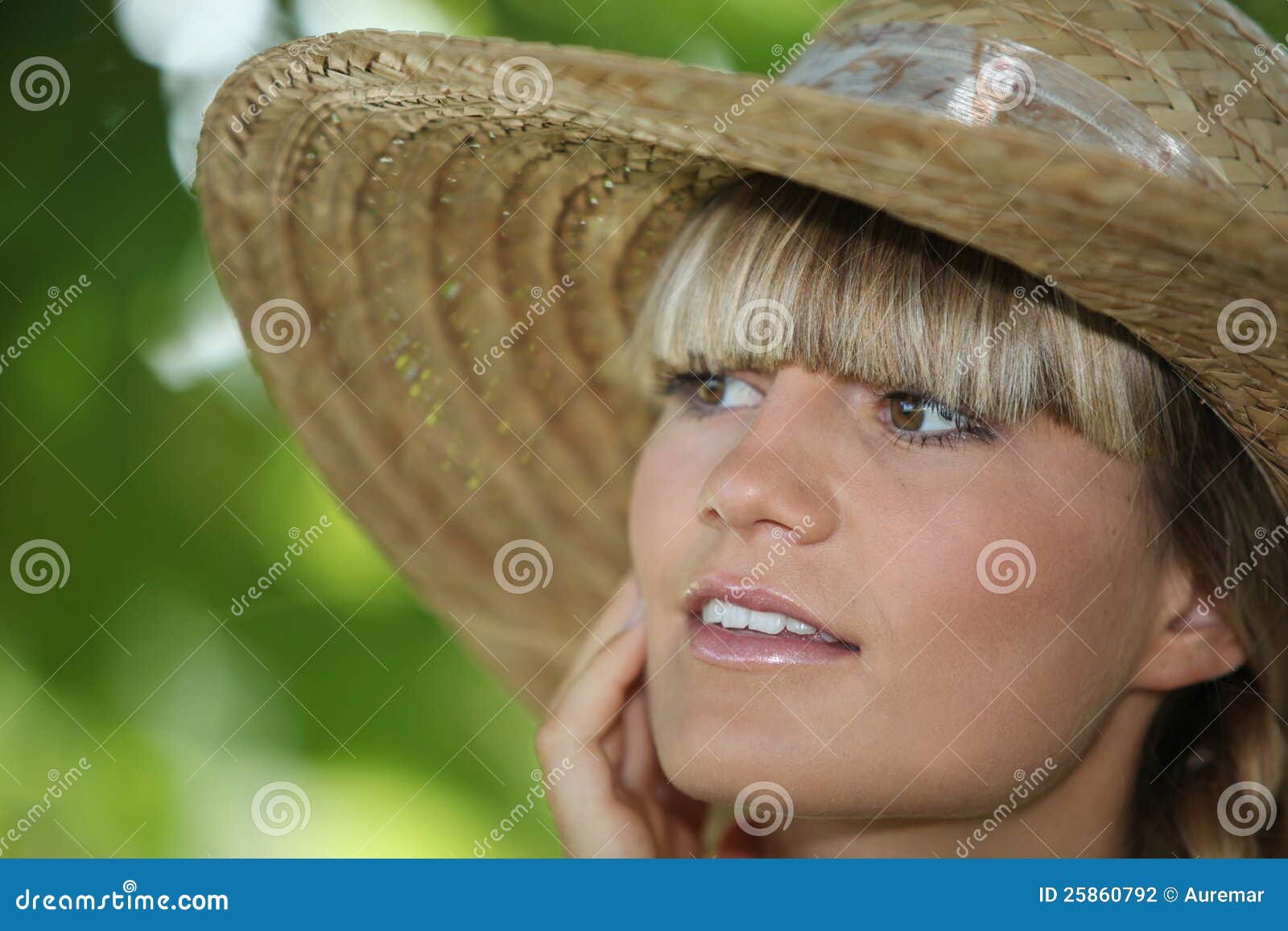 Woman wearing straw hat stock photo. Image of outdoors - 25860792