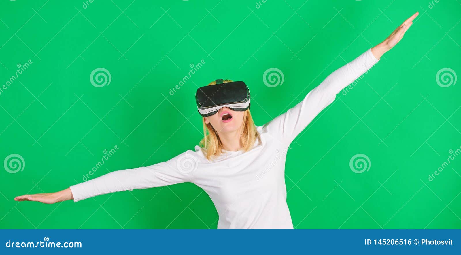 Woman Wearing Virtual Reality Goggles Woman Enjoying Cyber Fun