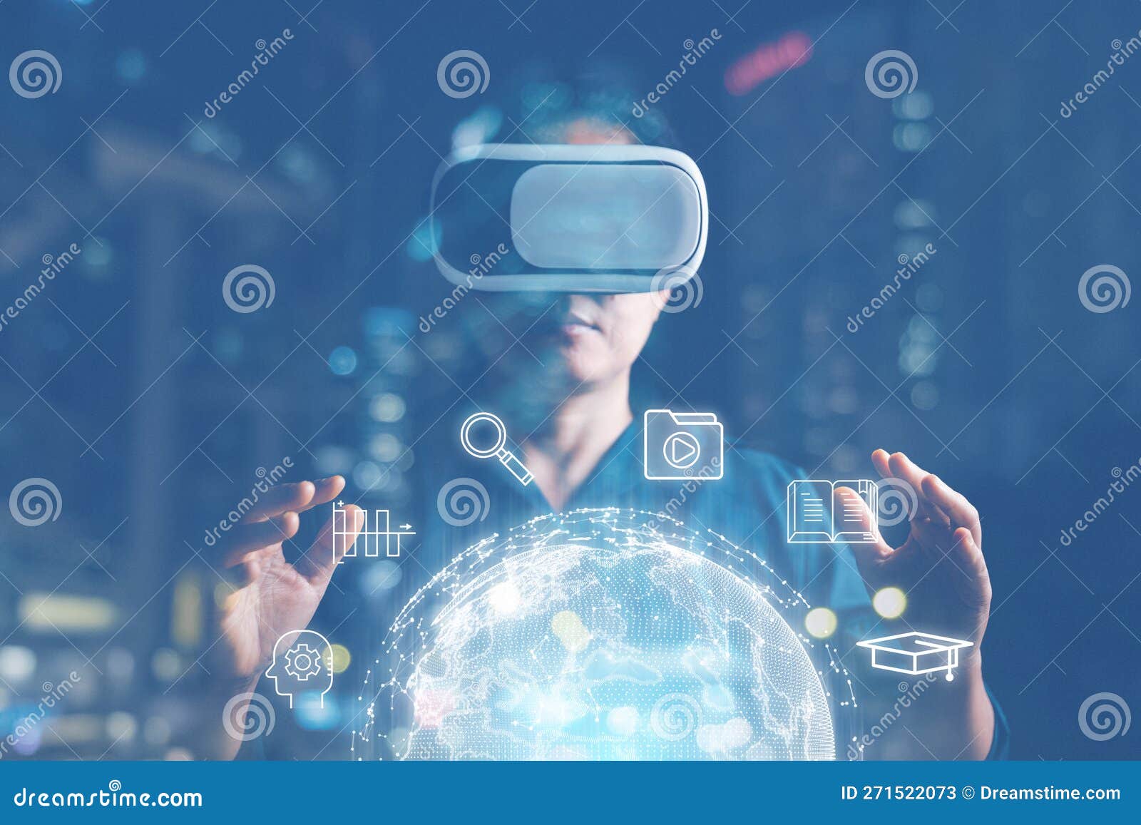 Woman Wearing VR Glasses and Accessing Cloud Computing Technology ...