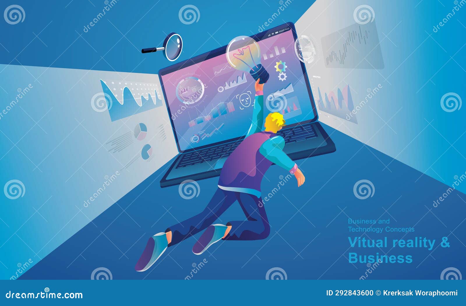 A Woman Wearing a VR Headset Floating in Cyberspace. Simulation of the ...