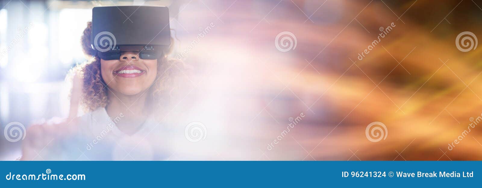 Woman Wearing VR Headset with Special Effects Transition Stock Photo ...