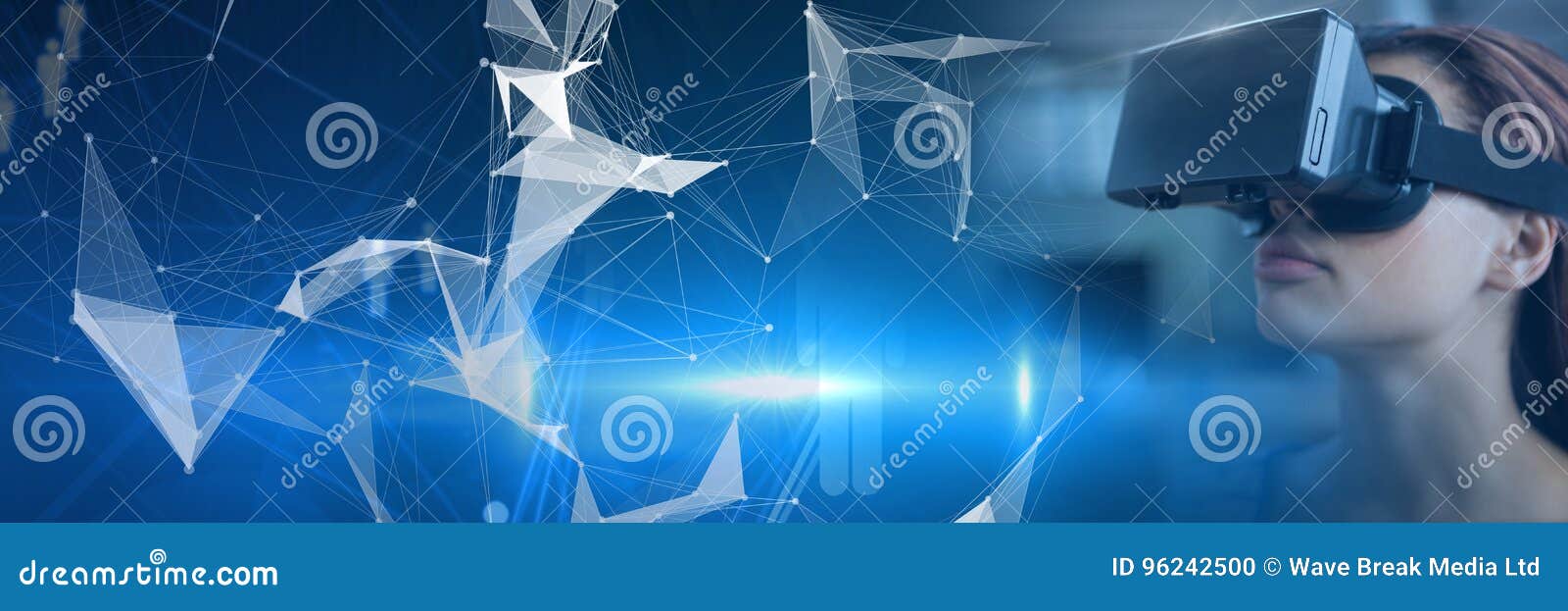 Woman Wearing VR Headset with Special Effects Transition Stock Photo ...