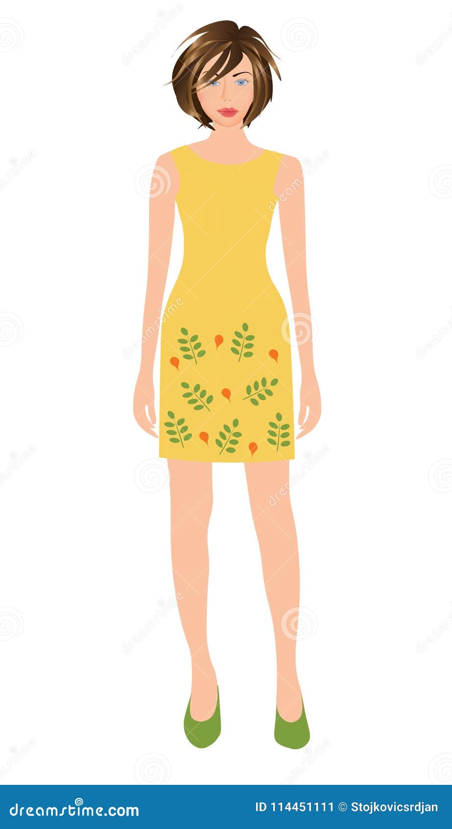 Woman wearing yellow dress stock vector. Illustration of clothes ...