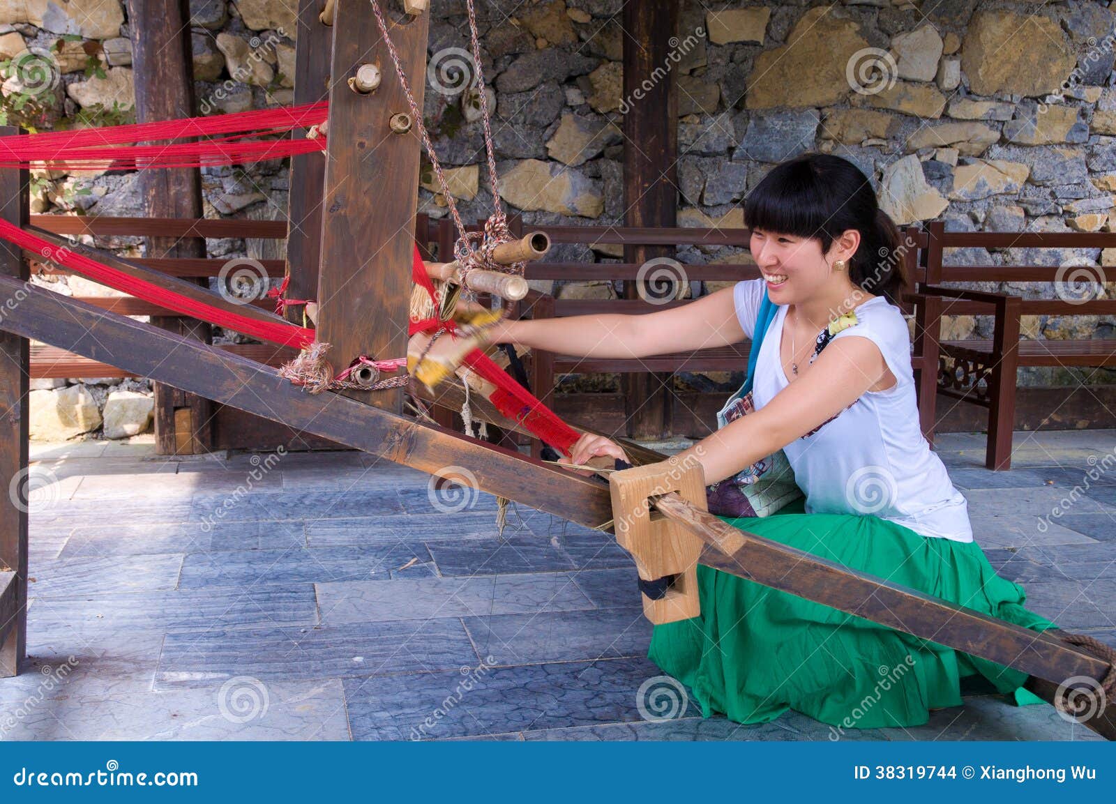 Woman Weaving at a Loom stock photo. Image of shop, china - 38319744