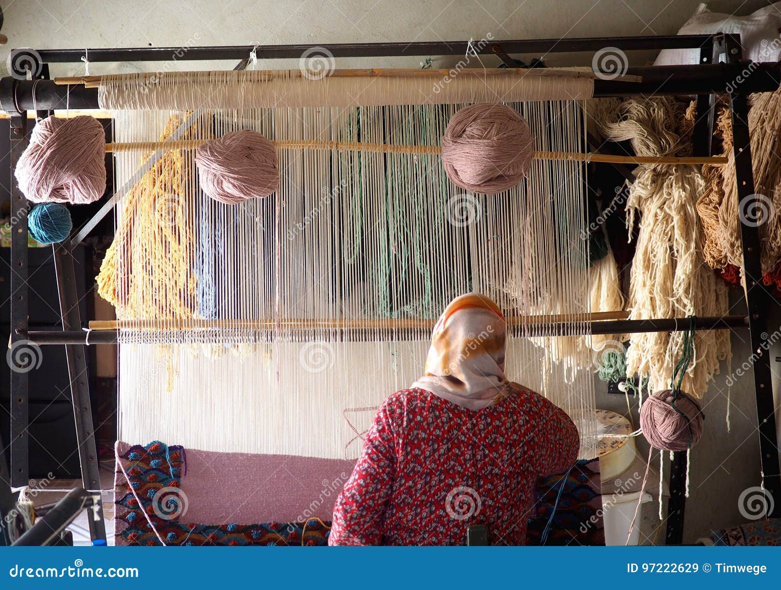 Woman weaving on a loom stock image. Image of hand, weaving - 97222629