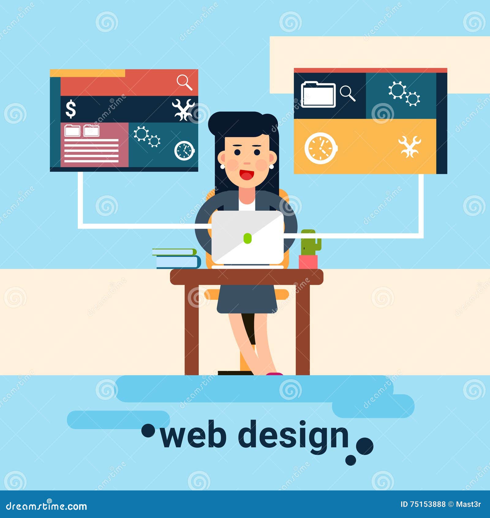 Woman Web Designer Workplace Graphic Design Background Stock Vector ...