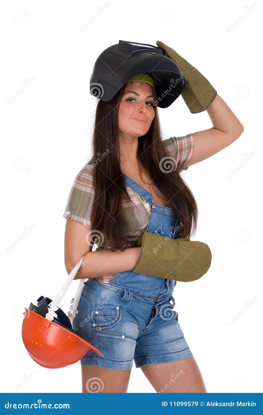 Woman In Welder Mask And Helmet Royalty Free Stock Images - Image: 11099579