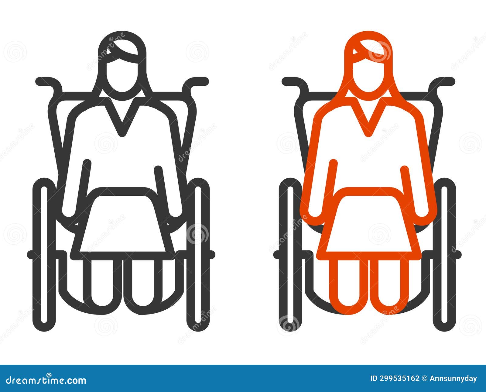 Woman on Wheelchair, Front View, Disabled Person Simple Line Icon Stock ...