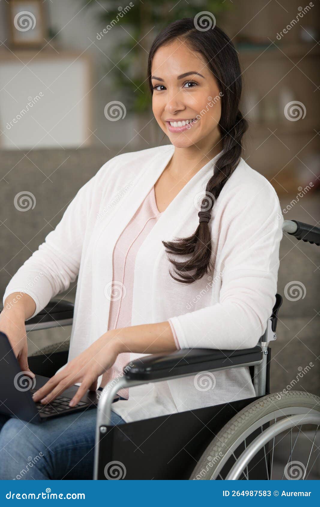 Woman in Wheelchair at Home Using Laptop Stock Image - Image of study ...