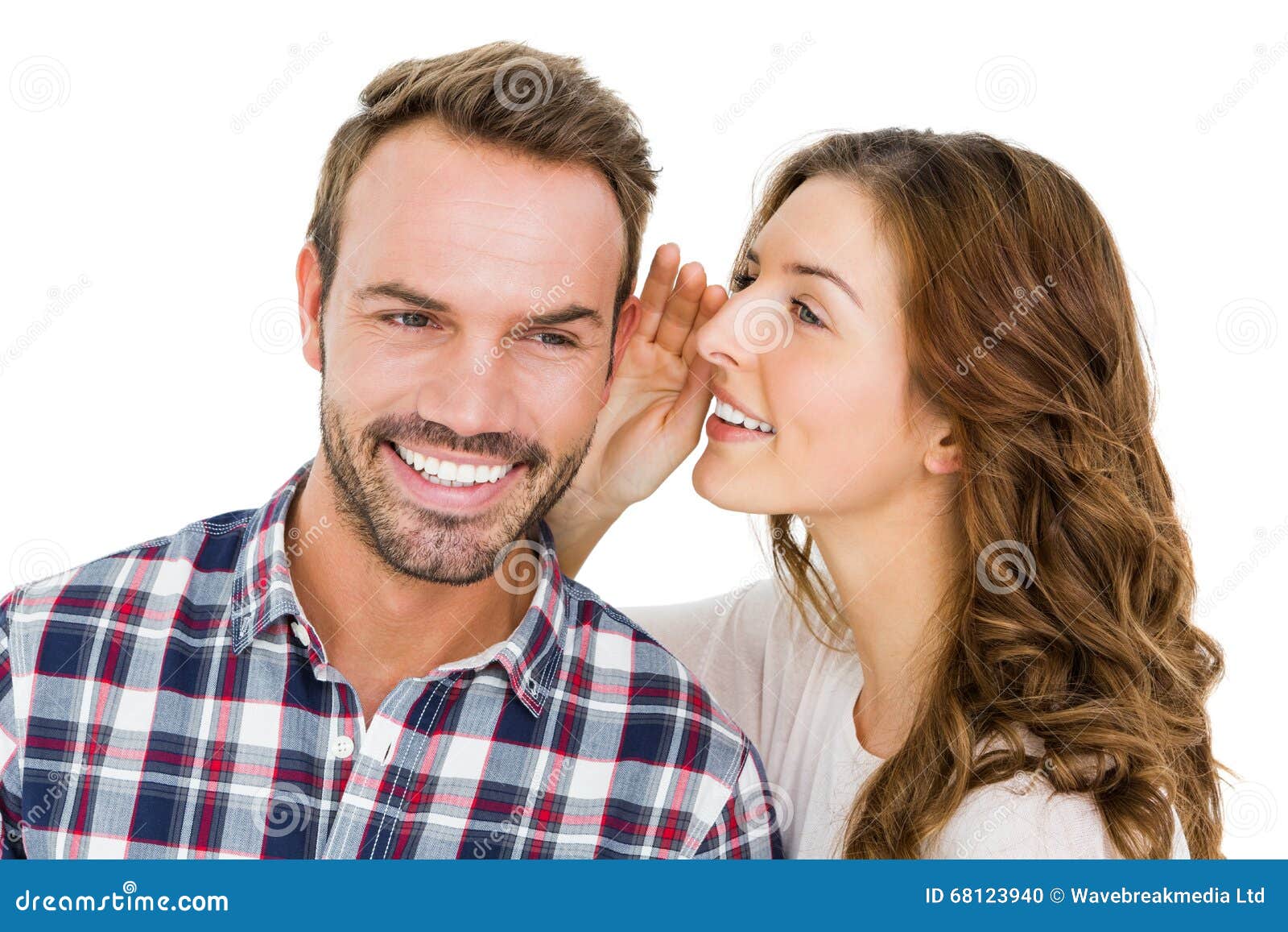 Woman Whispering into Mans Ears Stock Photo - Image of astonished ...