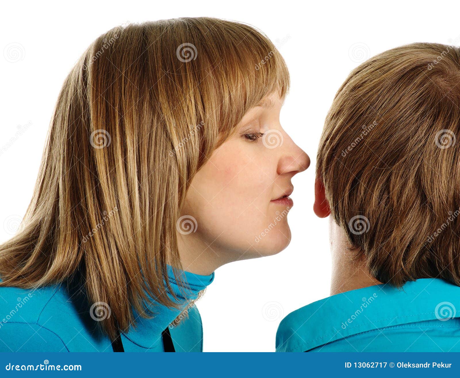 Woman Whispers in the Ear of Man Stock Image - Image of side ...
