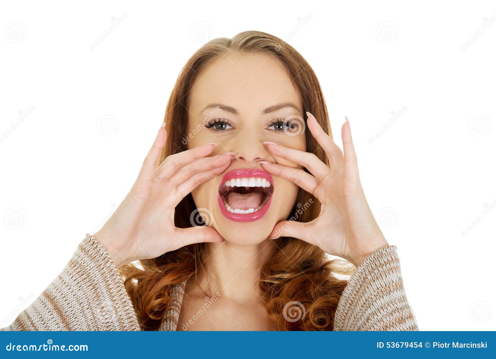 Woman whispers a gossip. stock photo. Image of open, lips - 53679454