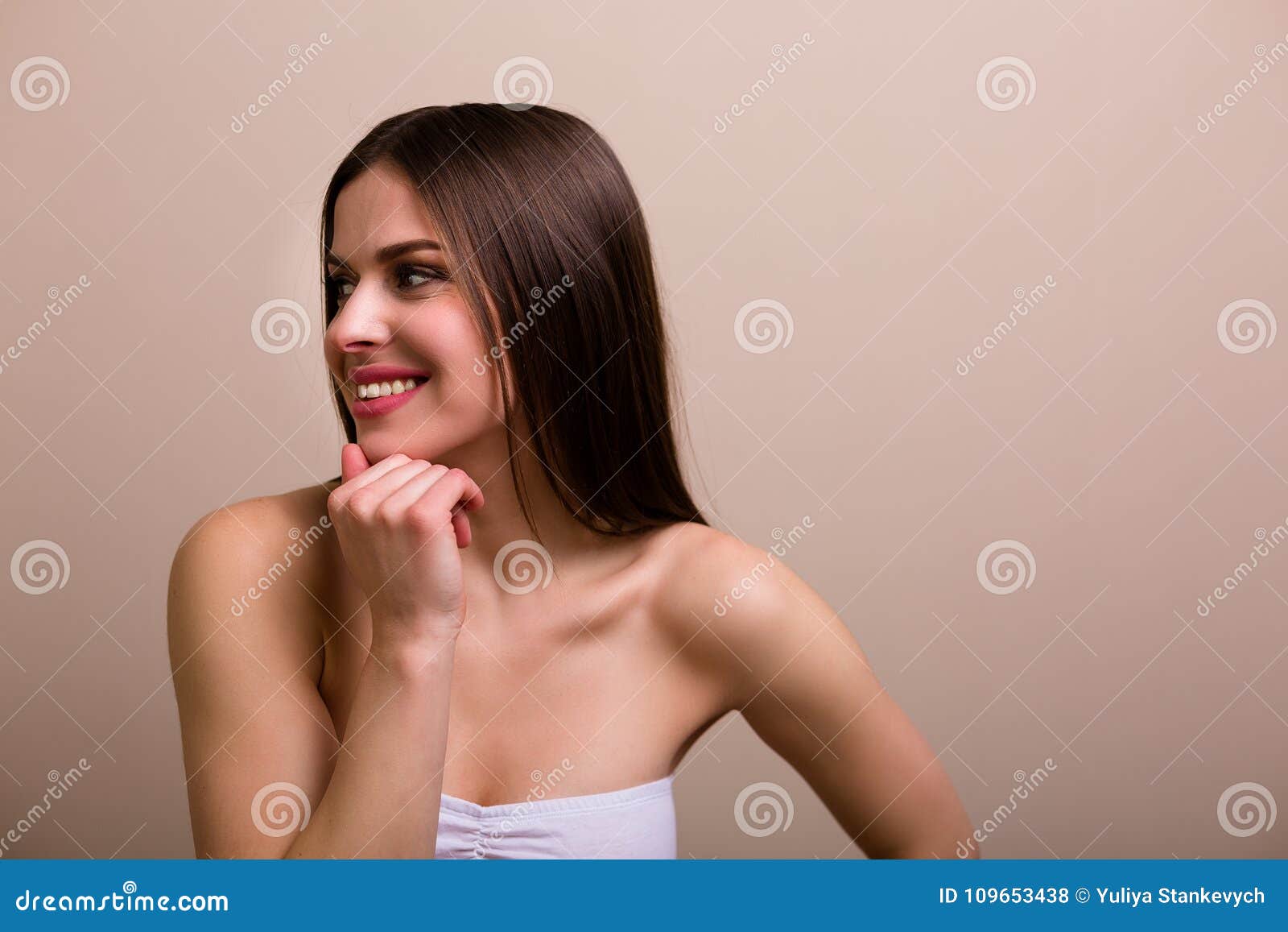 Woman in a white bandeau stock photo. Image of makeup - 109653438