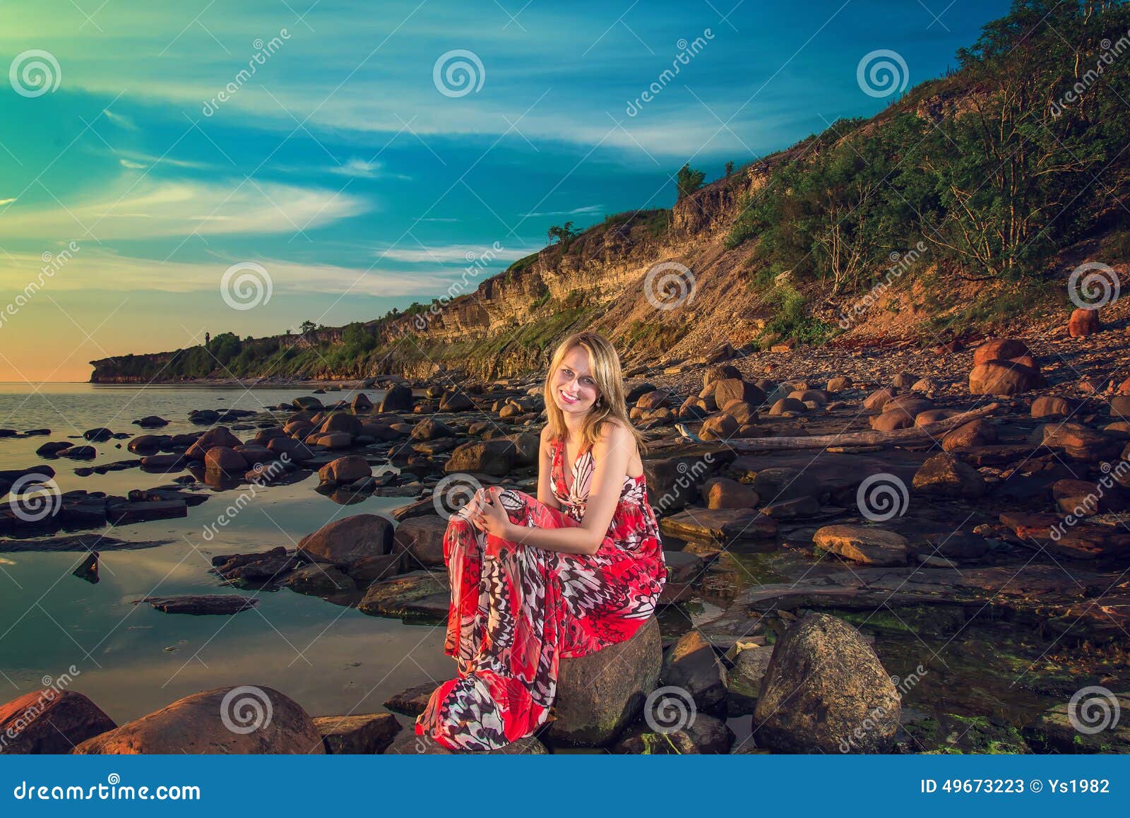 Woman in White Bikini Posing in a Sea at Sunset Stock Image - Image of ...