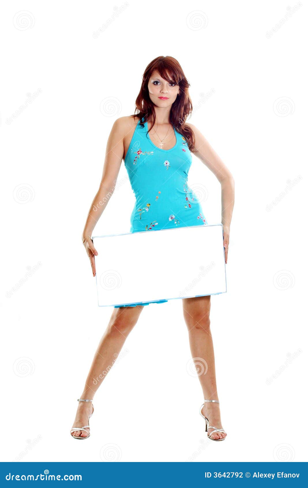 Woman with white blank stock photo. Image of marketing - 3642792