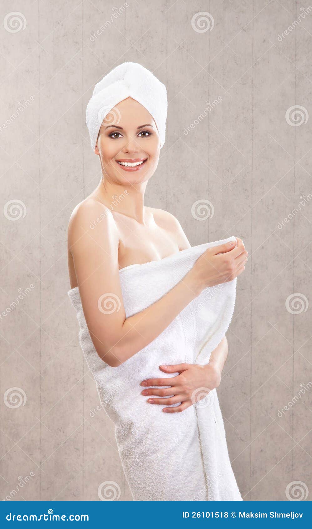 A Woman in a White Cotton Towel after a Bath Stock Photo - Image of ...