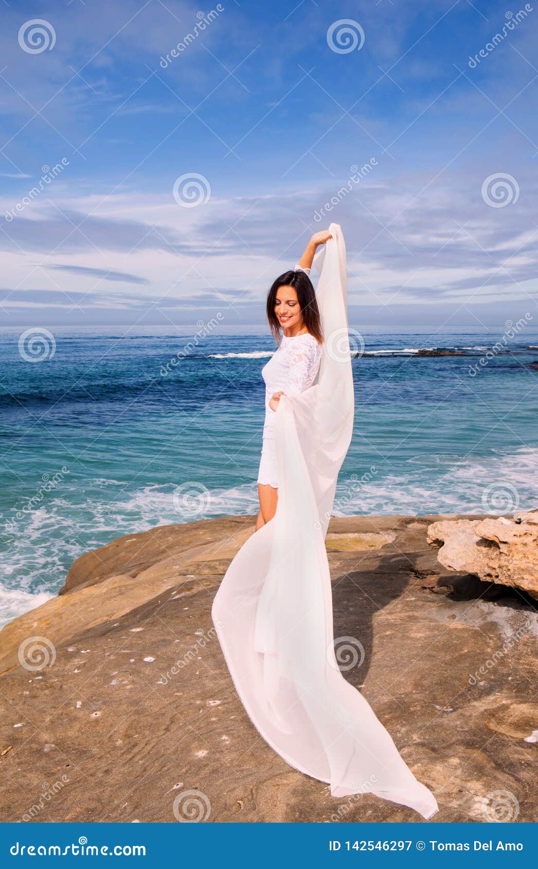 Woman in White by the Ocean Stock Image - Image of fashion, nature ...