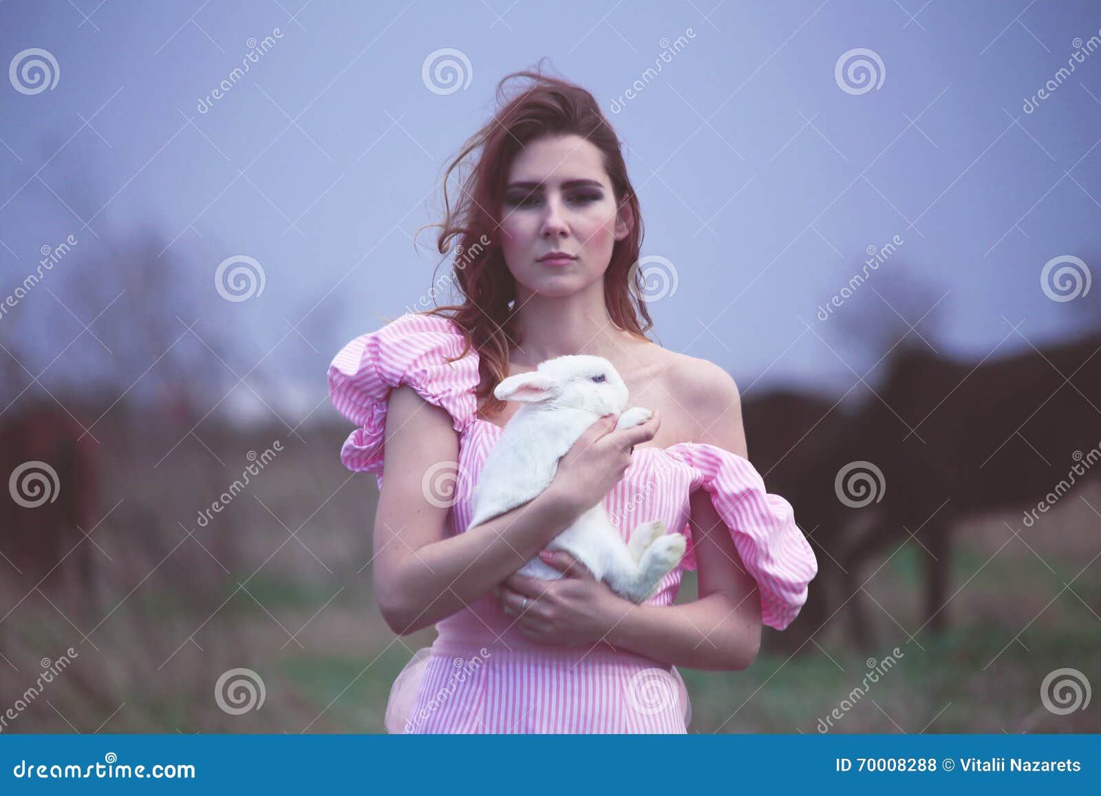 Woman with a white rabbit stock photo. Image of concepts - 70008288