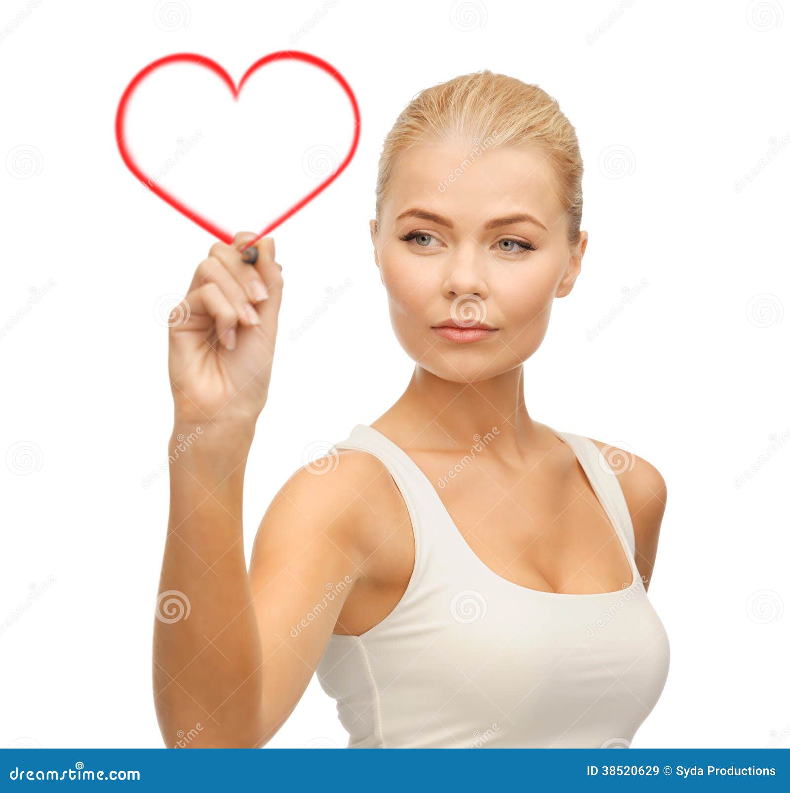 Woman in White Shirt Writing in the Air Stock Image - Image of hand ...