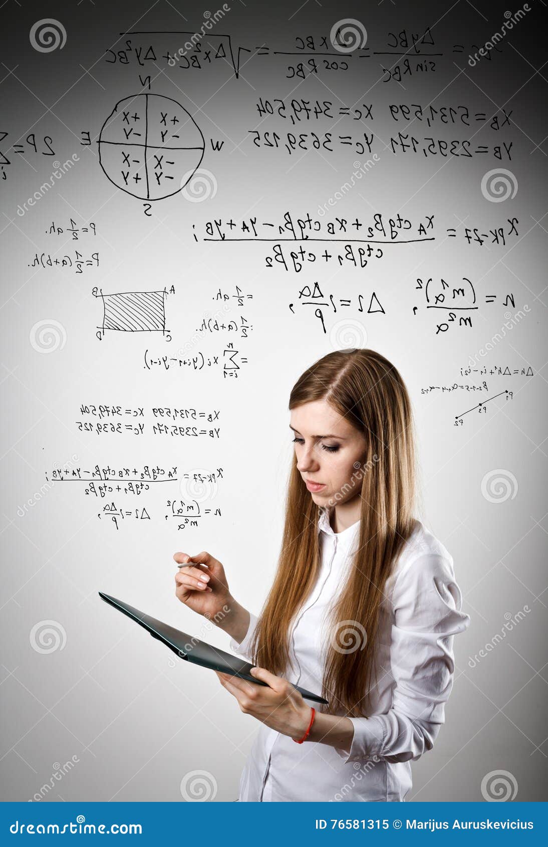 Woman in White is Solving Equation Stock Image - Image of folder ...