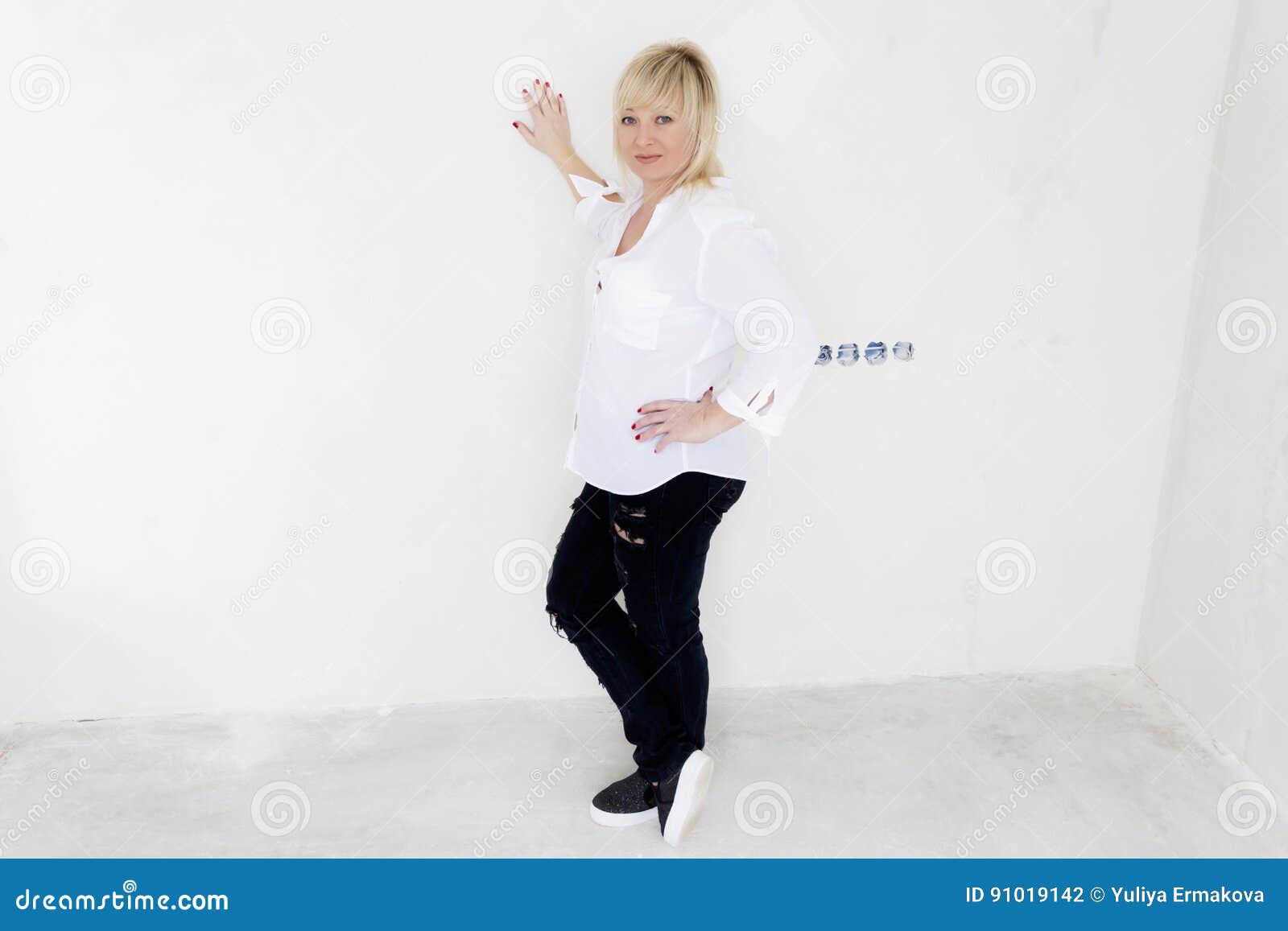 Woman in White Standing Inside Light Empty Room Stock Photo - Image of ...